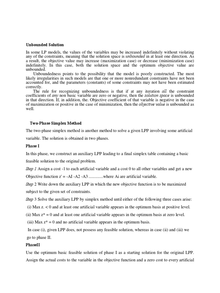 Unbounded Solution | PDF | Mathematical Optimization | Computational ...