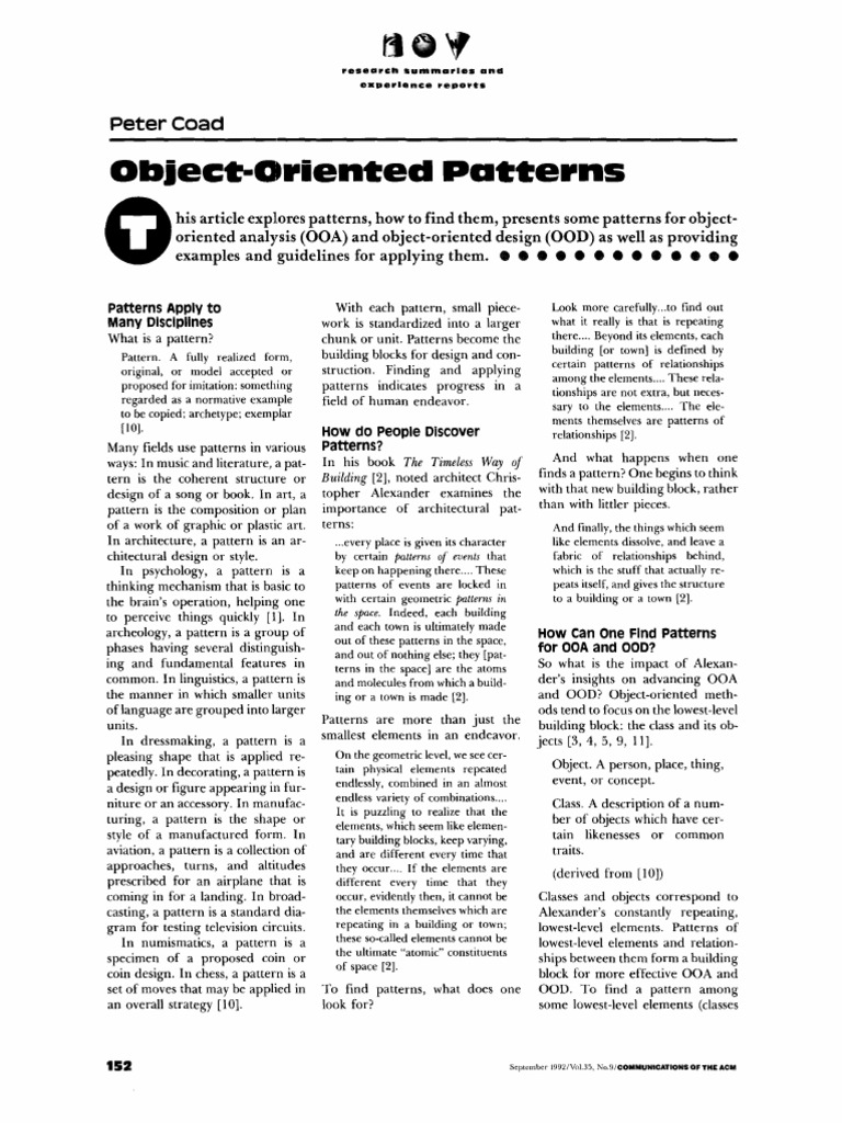 Object-Oriented Patterns: Peter Coad | PDF | Object (Computer Science) | Model–View–Controller