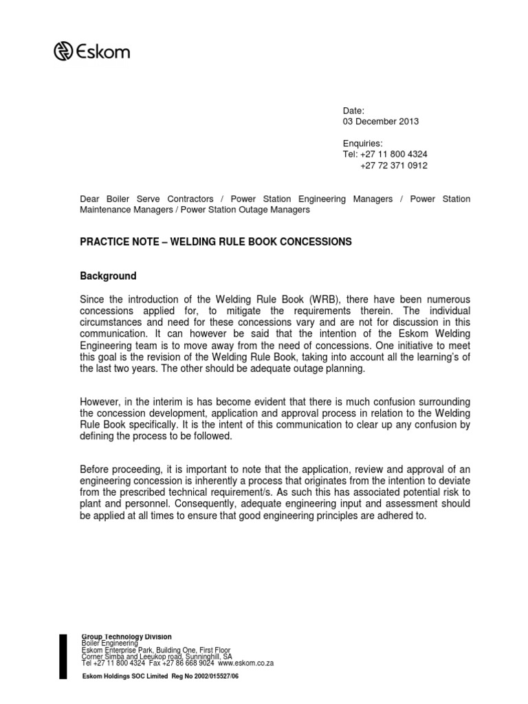 Practice Note Welding Rule Book Concessions WCG Tb.001 | PDF | Welding ...