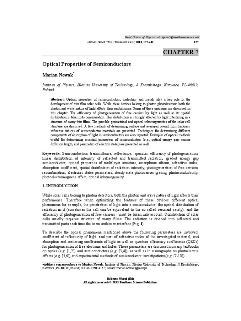 Optical Properties of Semiconductors | PDF | Refractive Index ...