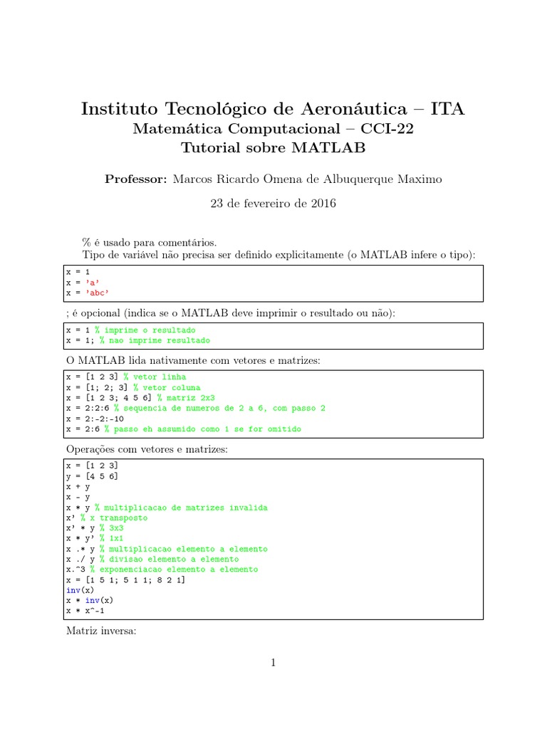 Tutorial Matlab | PDF | Matlab | Matriz (Matemática)