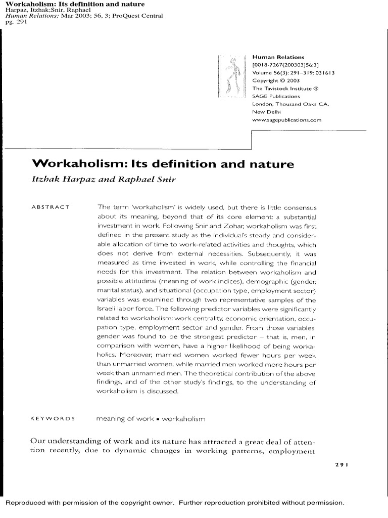 Workaholism Its Definition and Nature | PDF | Copyright Law | Law
