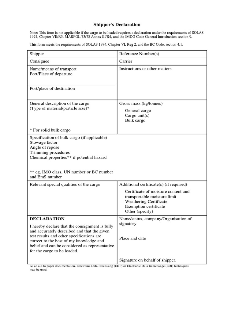 DG Shippers Declaration | PDF | Cargo | Specification (Technical Standard)