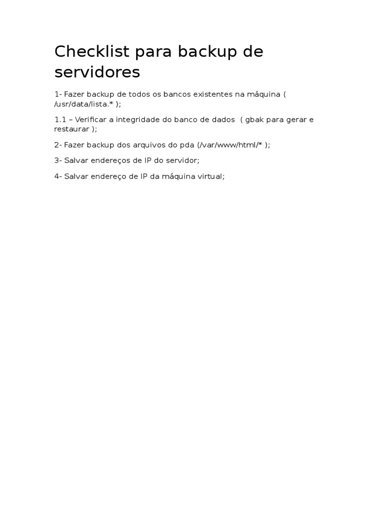 Checklist para Backup de Servidores | PDF