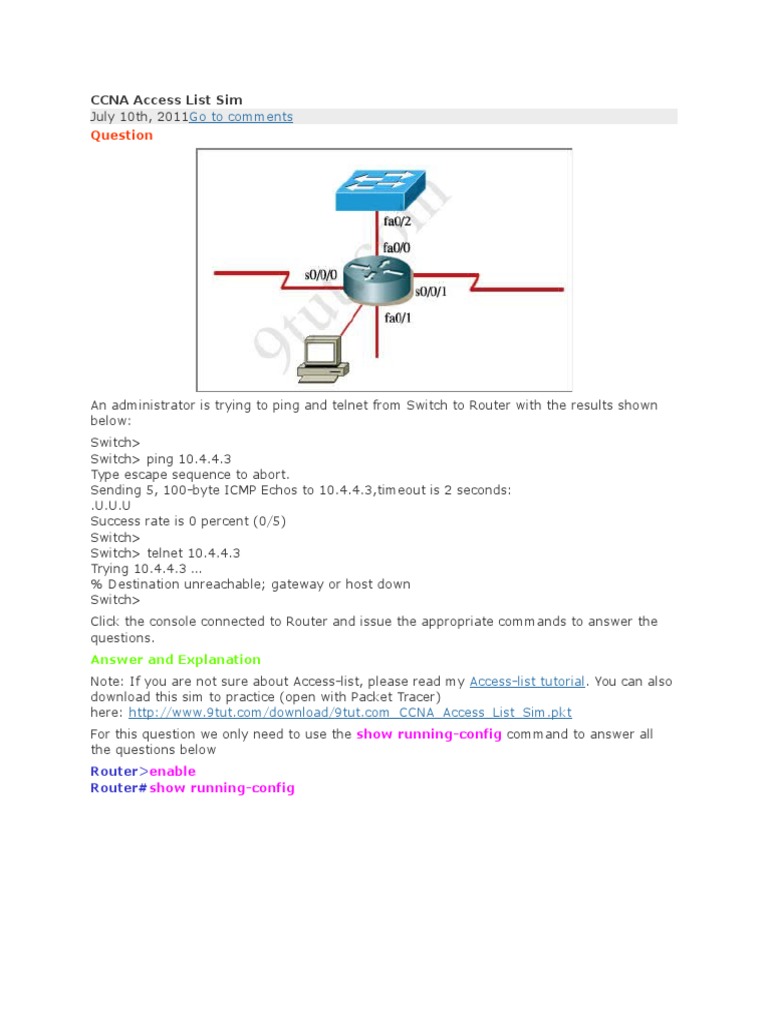 Go To Comments: CCNA Access List Sim | PDF | Ip Address | Computer Architecture