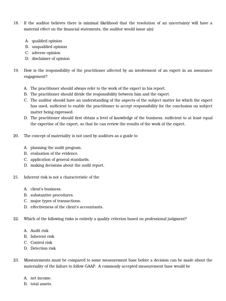 Auditing Multiple Choice Questions: Understanding Key Audit Concepts | PDF | Financial Audit | Audit