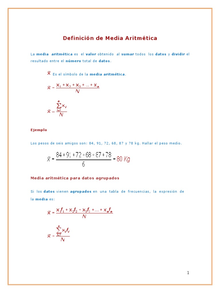 44669609 Definicion de Media Aritmetica | Mediana | Estadísticas