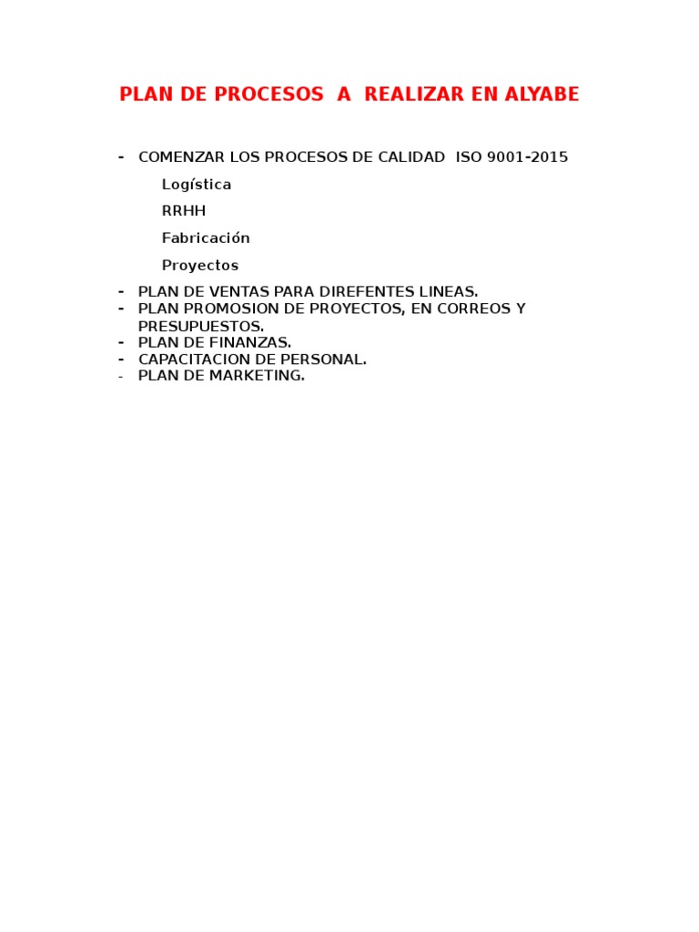Plan de Procesos A Realizar en Alyabe | PDF | Crecimiento personal y ...