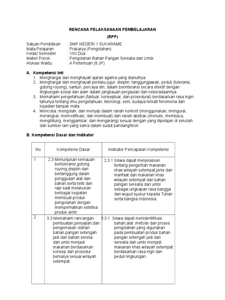 RPP Prakarya Kls 8 | PDF