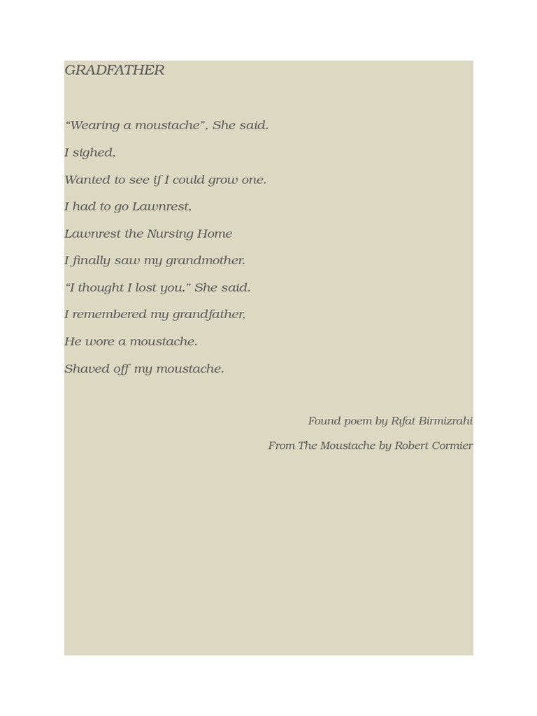 Grandfather Found Poem From The Moustache | PDF