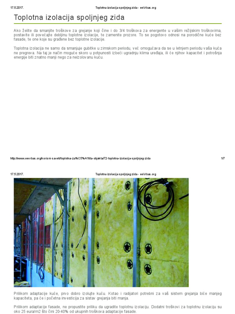 Toplotna Izolacija Spoljnjeg Zida | PDF