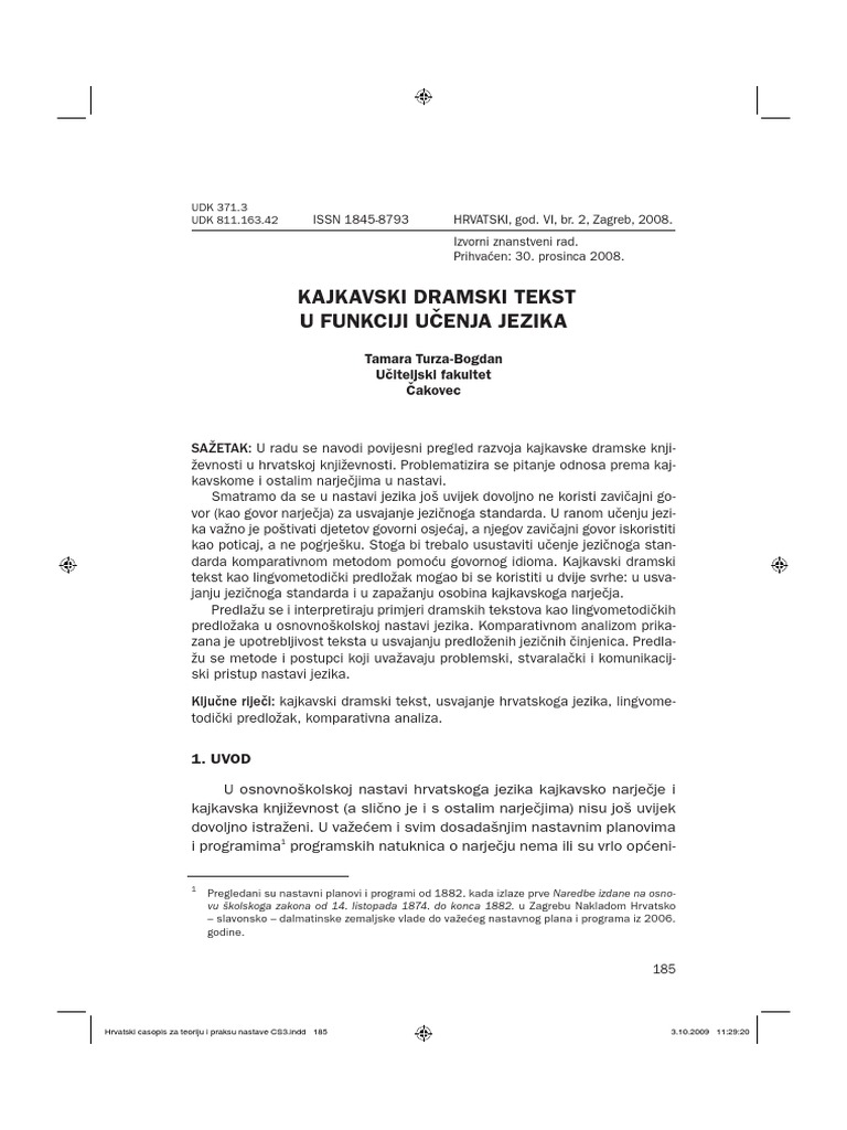 Kajkavski Dramski Tekst U Funkciji Ucenja Jezika PDF | PDF
