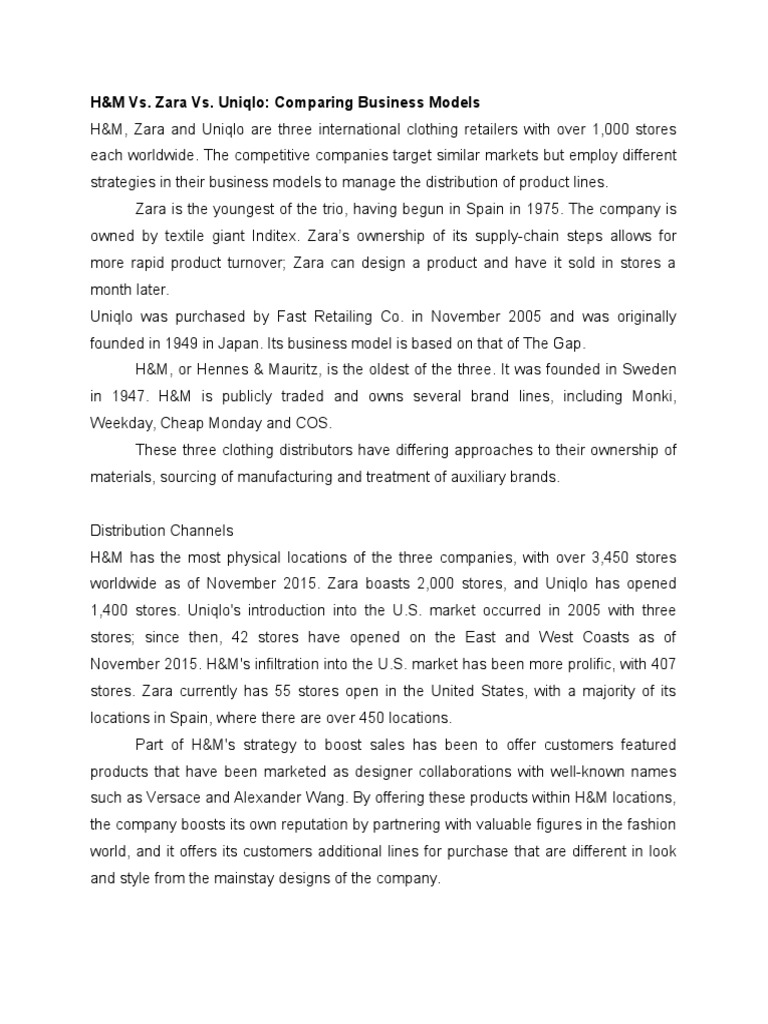 H&M, Zara, Uniqlo: Business Model Comparison | PDF | H&M | Retail