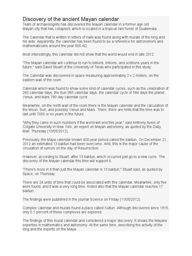 Discovery of The Ancient Mayan Calendar | PDF | 2012 Phenomenon | Maya ...