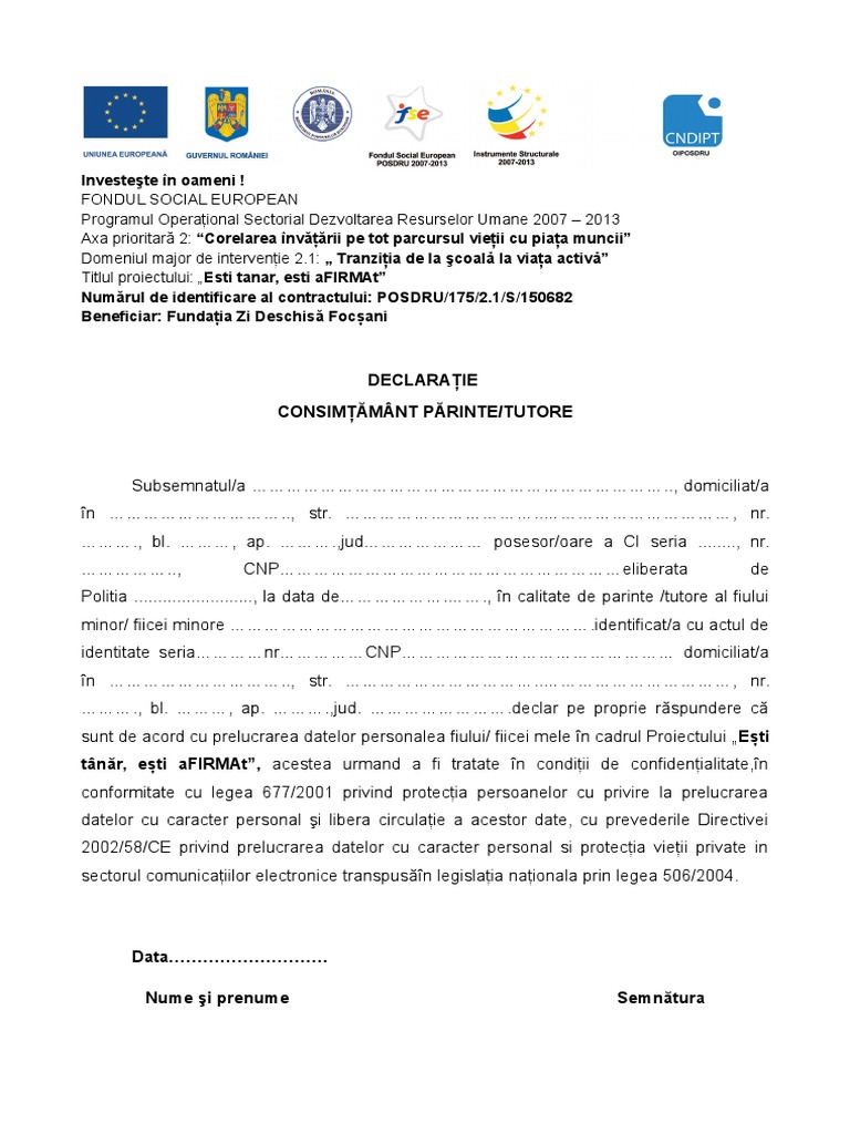 Declaratie-Consimtamant Parinte | PDF
