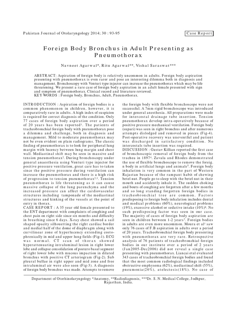 Corpus Alienum Pneumothorax | PDF | Thorax | Lung