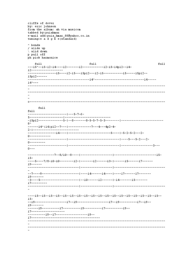 Cliffs of Dover - Eric Johnson Lyrics and Chords | PDF | Music Theory ...