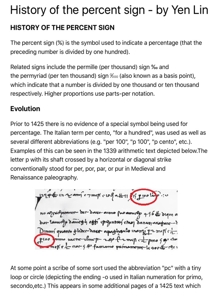 Math: History of The Percent Sign - by Yen Lin | PDF | Infographics ...