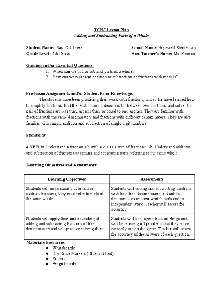 Adding and Subtracting Parts of A Whole | PDF | Fraction (Mathematics ...