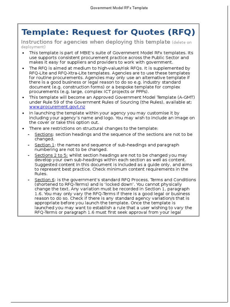 GM-RFx RFQ Template | Procurement | Specification (Technical Standard)