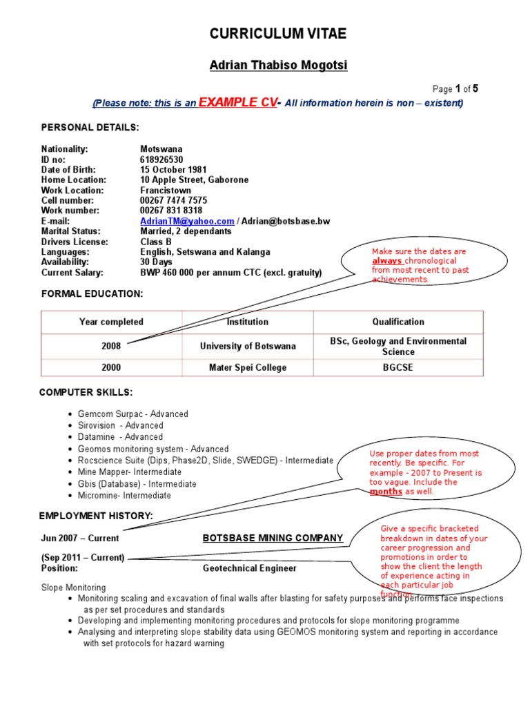 Cv Geologist Example | Geotechnical Engineering | Geology