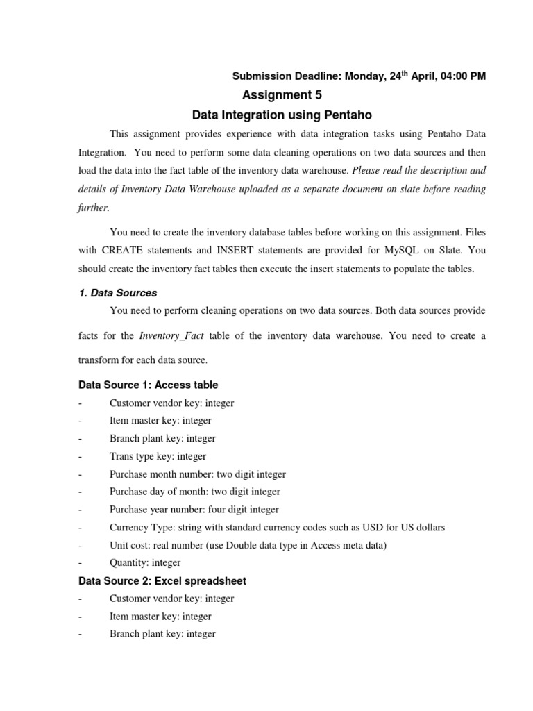 Assignment 5 - Pentaho Data Integration | PDF | Parsing | Microsoft Excel