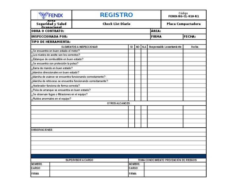 Check List Diario Placa Compactadora | PDF