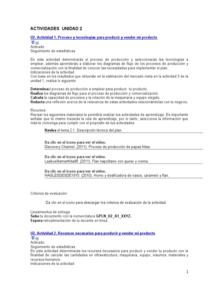 Actividades para Plan de Negocio U2 | PDF | Evaluación | Cognición