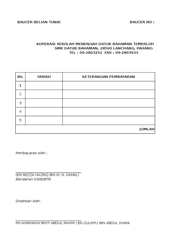 Borang Baucer Belian Tunai | PDF