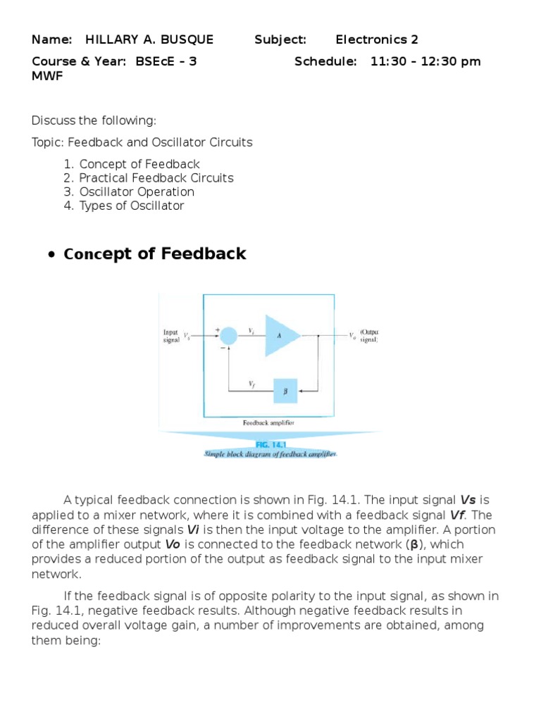 Elecs Osci | PDF | Amplifier | Feedback