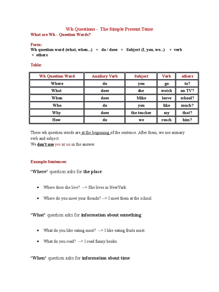 WH Questions | PDF | Question | Subject (Grammar)
