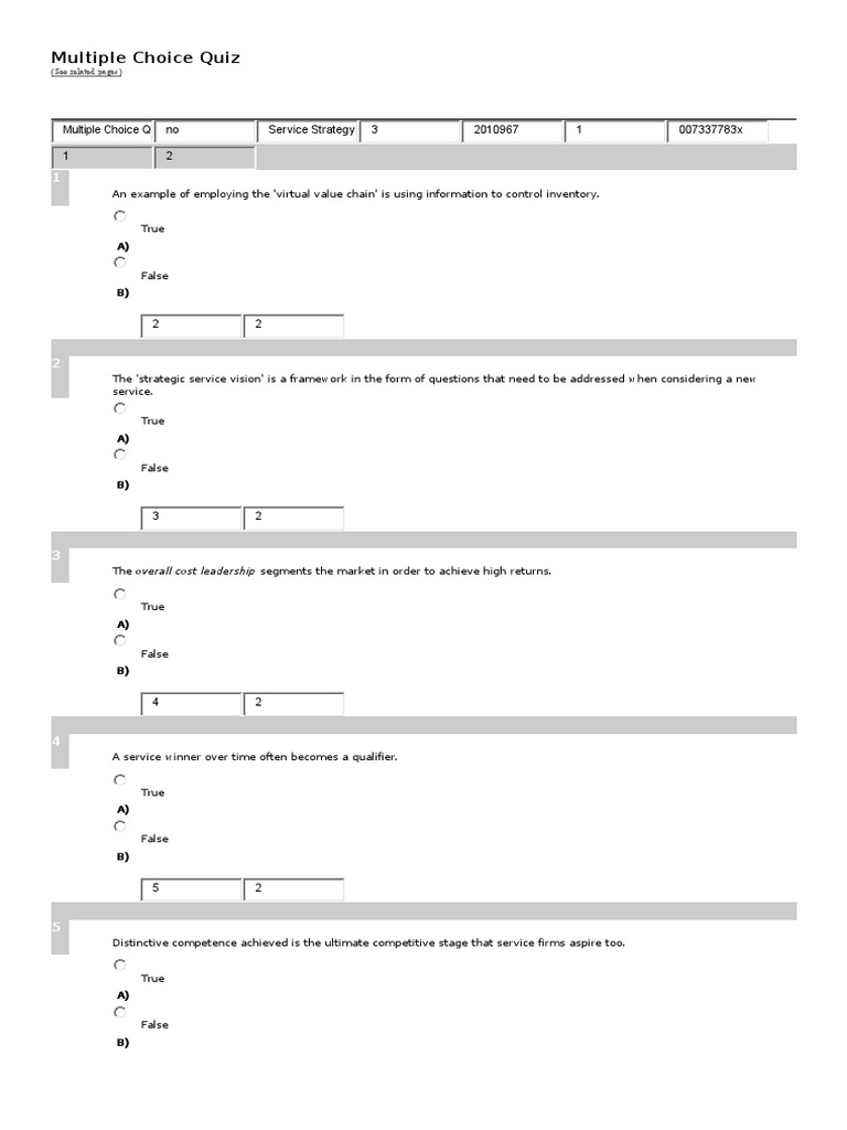 Multiple Choice Quiz | PDF | Strategic Management | Accountability