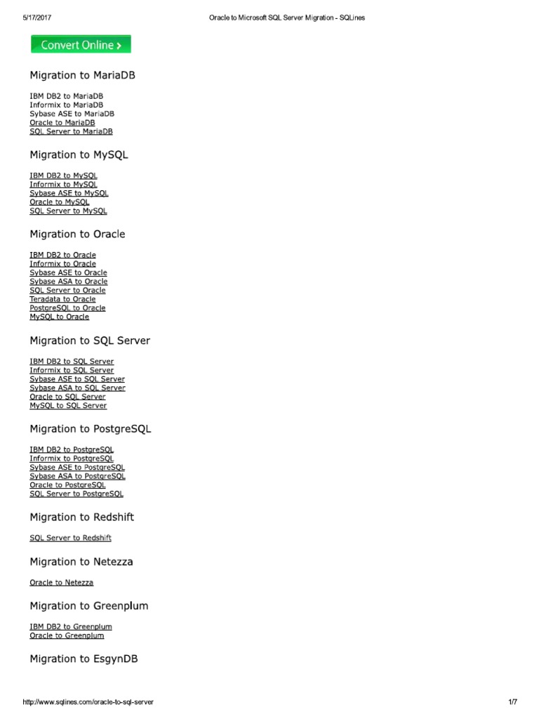 Oracle To Microsoft Sql Server Migration Sqlines Pdf