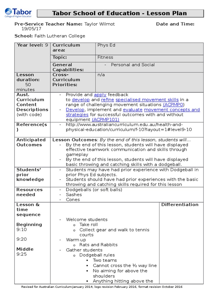 Year 9 Phys Ed Fitness Lesson Plan | PDF | Physical Education ...