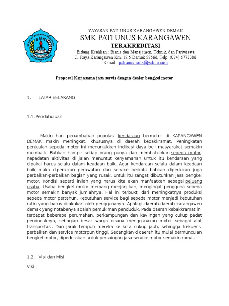 Contoh Proposal Kerjasama Jasa Service Dengan Dealer Bengkel Motor | PDF