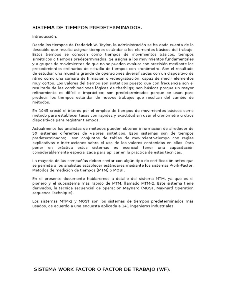 Sistemas De Tiempos Predeterminados Pdf Pie Mano