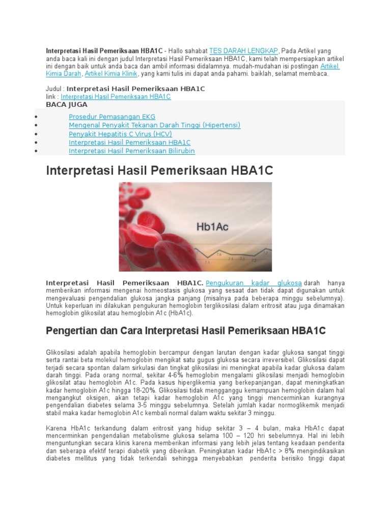 Interpretasi Hasil HBA1C untuk Diabetes | PDF