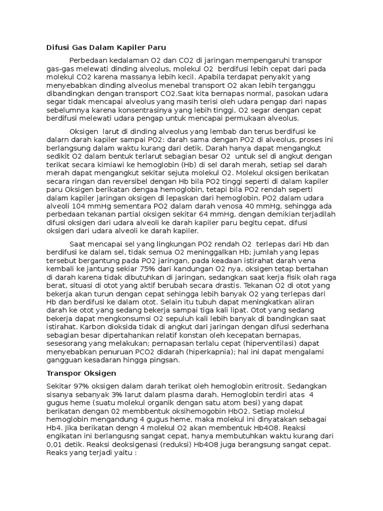 Difusi Oksigen di Kapiler Paru | PDF | Sains & Matematika