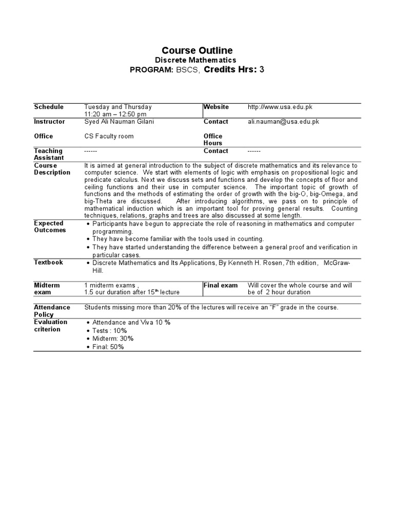 Discrete Mathematics - Course Outline | Discrete Mathematics | Summation