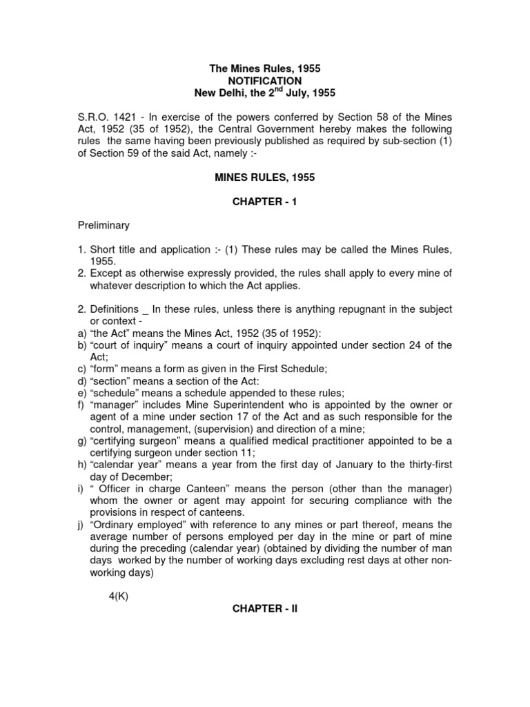 Mines Rule 1955 | PDF | Drinking Water | First Aid