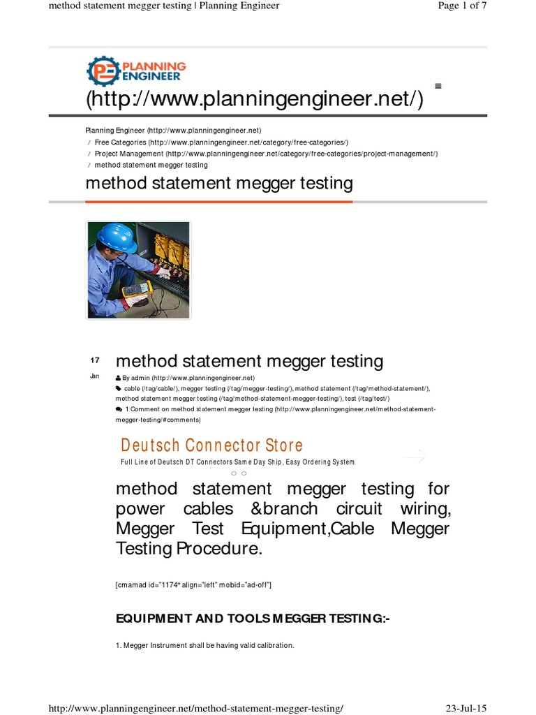 Megger Testing Method Statement | PDF | Manufactured Goods ...