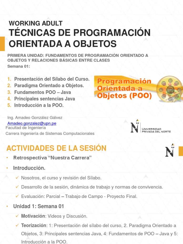 Sesion 01 - TÉCNICAS DE PROGRAMACIÓN ORIENTADO A OBJETOS PDF | PDF | Objeto (informática ...