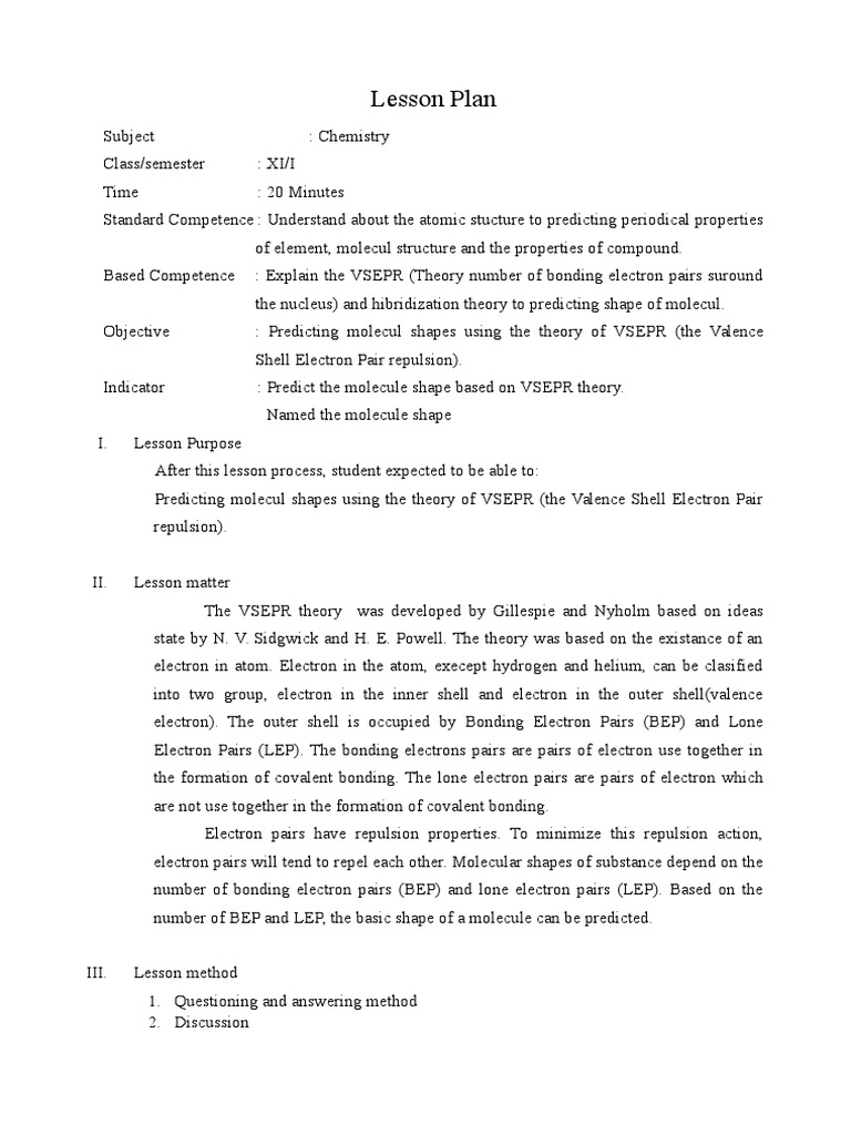Lesson Plan Part 1 | PDF | Covalent Bond | Chemical Bond