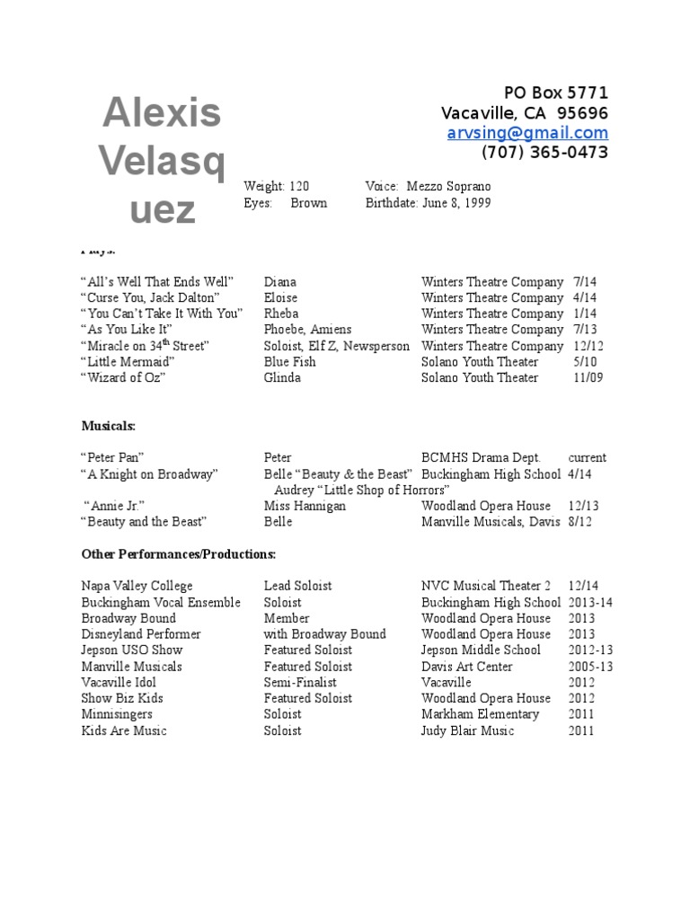 Alexis Resume | PDF | Vocal Music | Entertainment