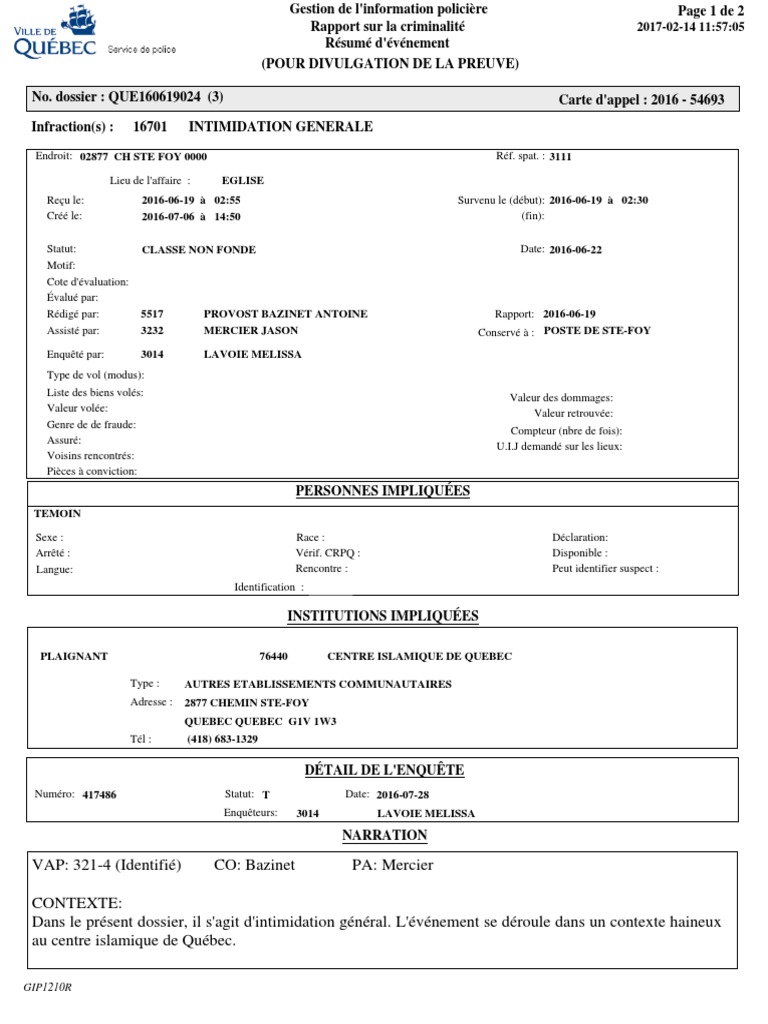 Rapport de police du 19 juin | Crimes | Crime et justice