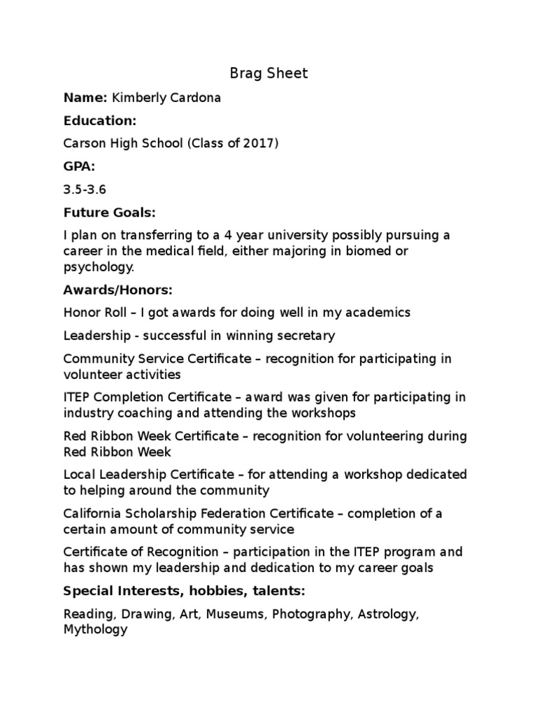 Brag Sheet 2016 | PDF