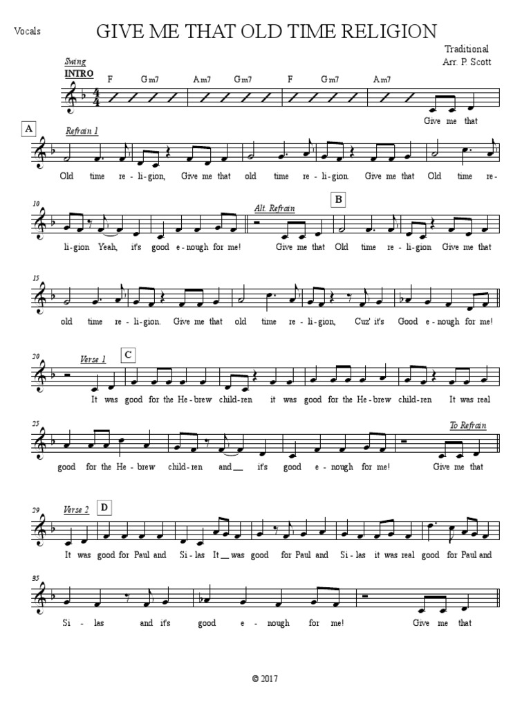 Give Me That Old Time Religion Lead Sheet | Musical Forms | Songs