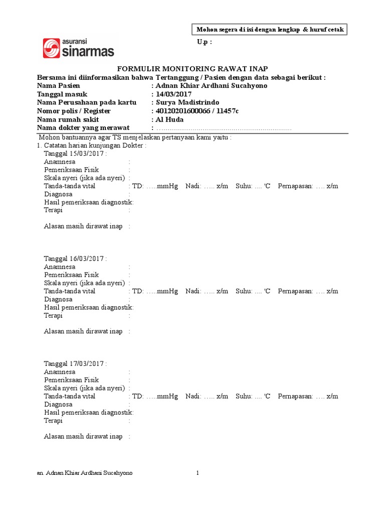 Form Monitoring Rawat Inap | PDF