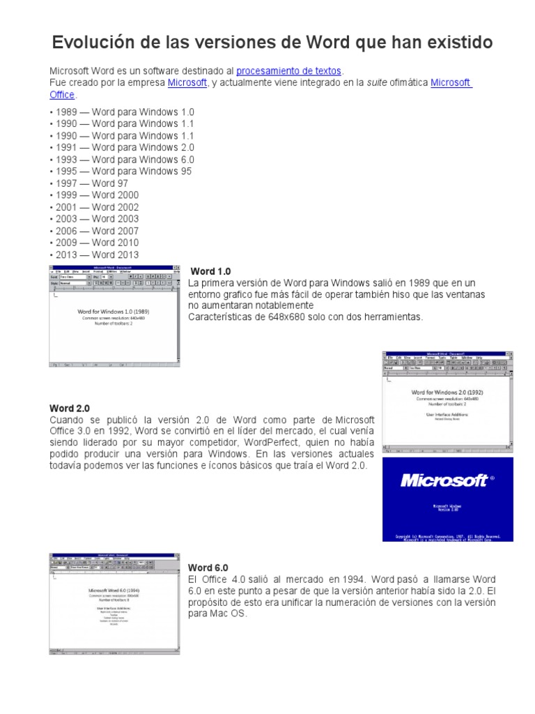 Evolución de versiones de Microsoft Word | PDF | Microsoft Word ...