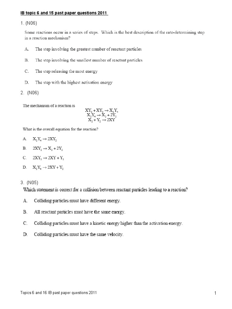 Topic 16 Past Paper Questions 2011 | PDF | Reaction Rate | Chemical ...